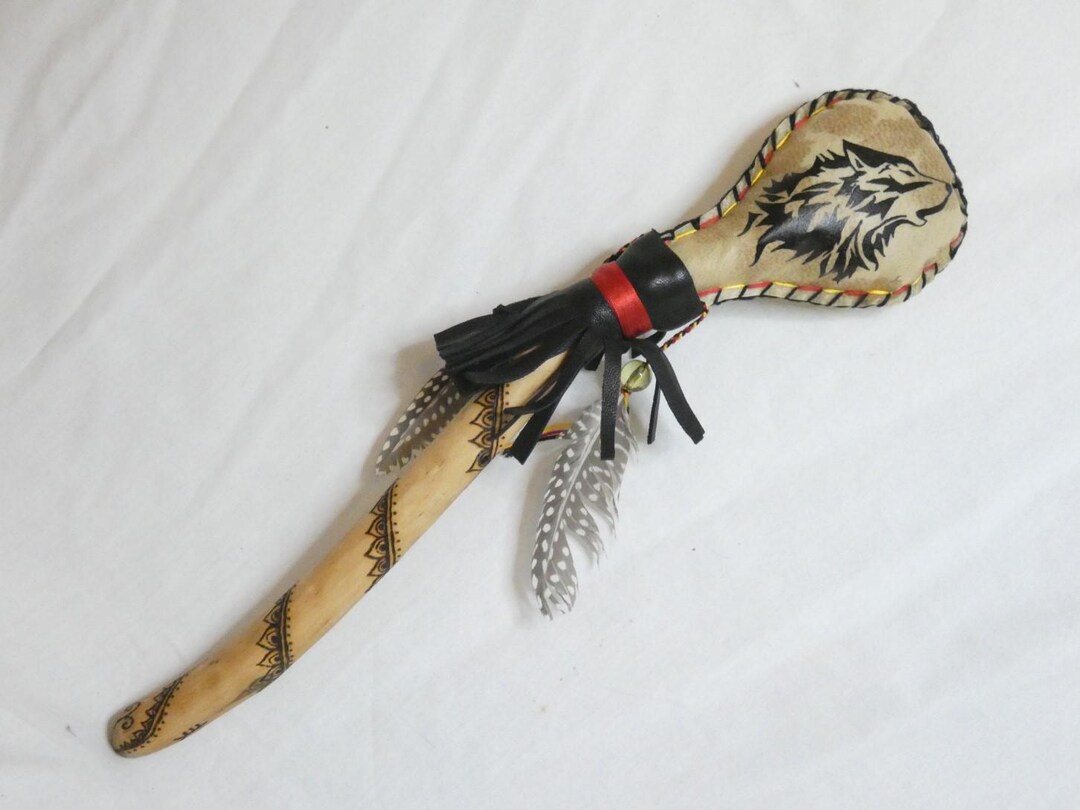 Shamanic Rattle With Brother Wolf, Black Tourmaline, Copal and Holly ...
