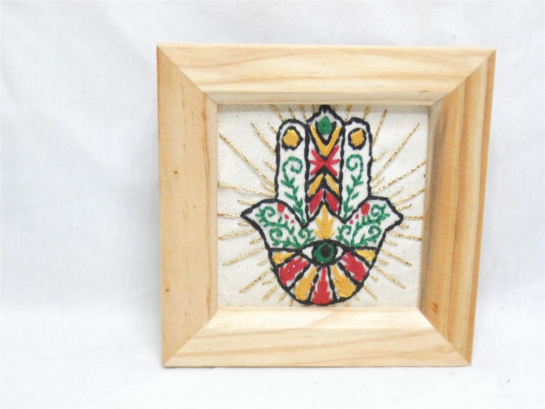 Hamsa Protection Symbol Original Hand Embroidery Framed Art - Etsy