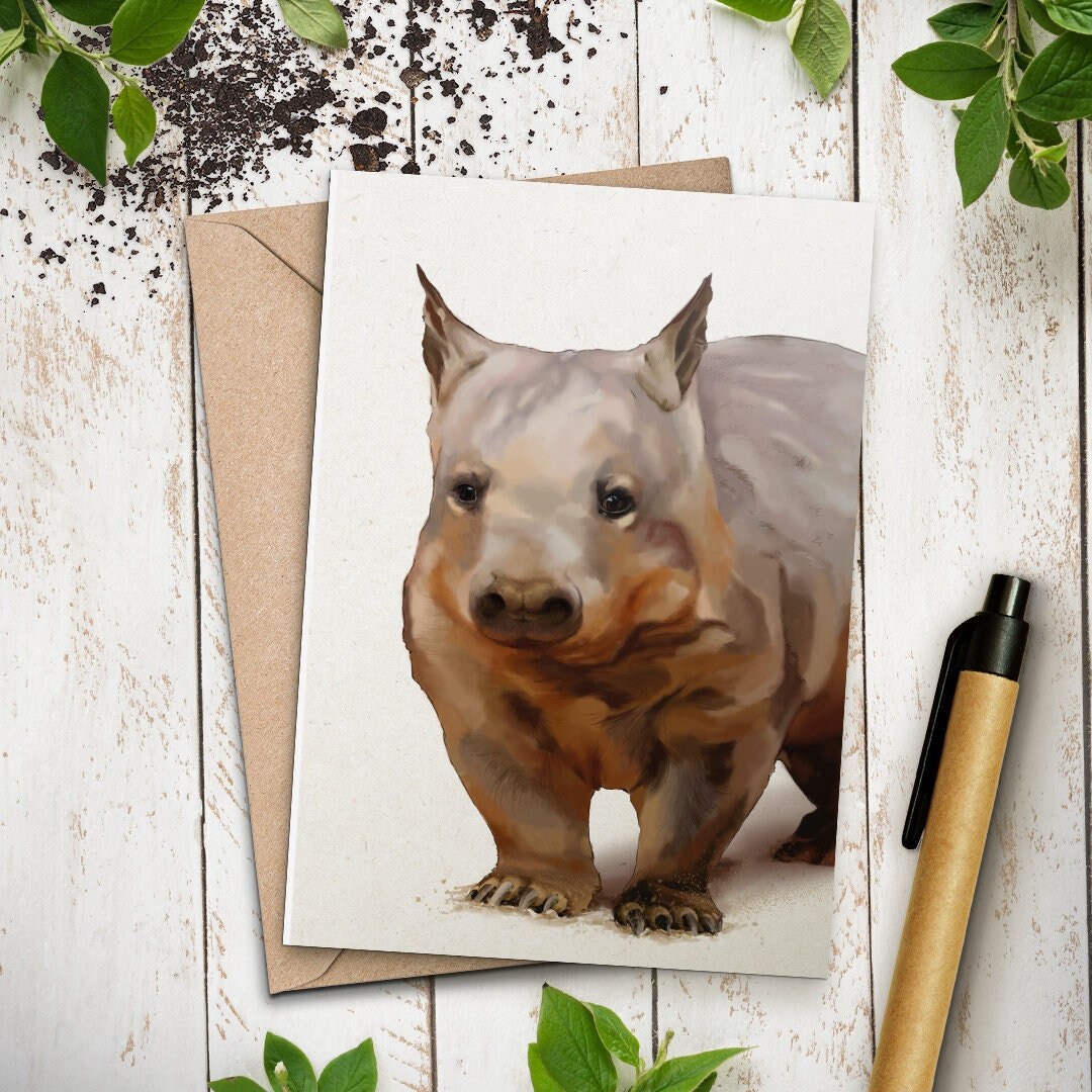 Wombat Greetings Card - Funny Animal, Gift, Vintage, Exotic, Australian ...