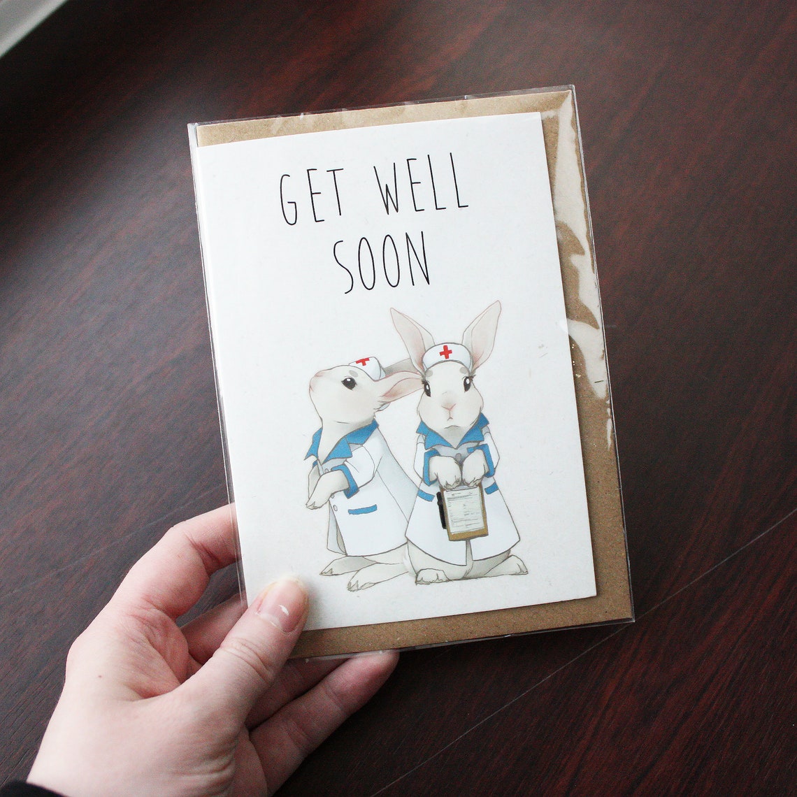 Get Well Soon Bunny Greetings Card rabbits bunny nurses | Etsy