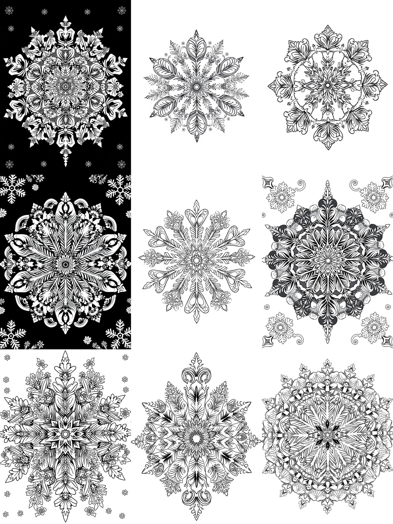 Snowflake Mandala Coloring Pages Collection Vol 1 - Etsy