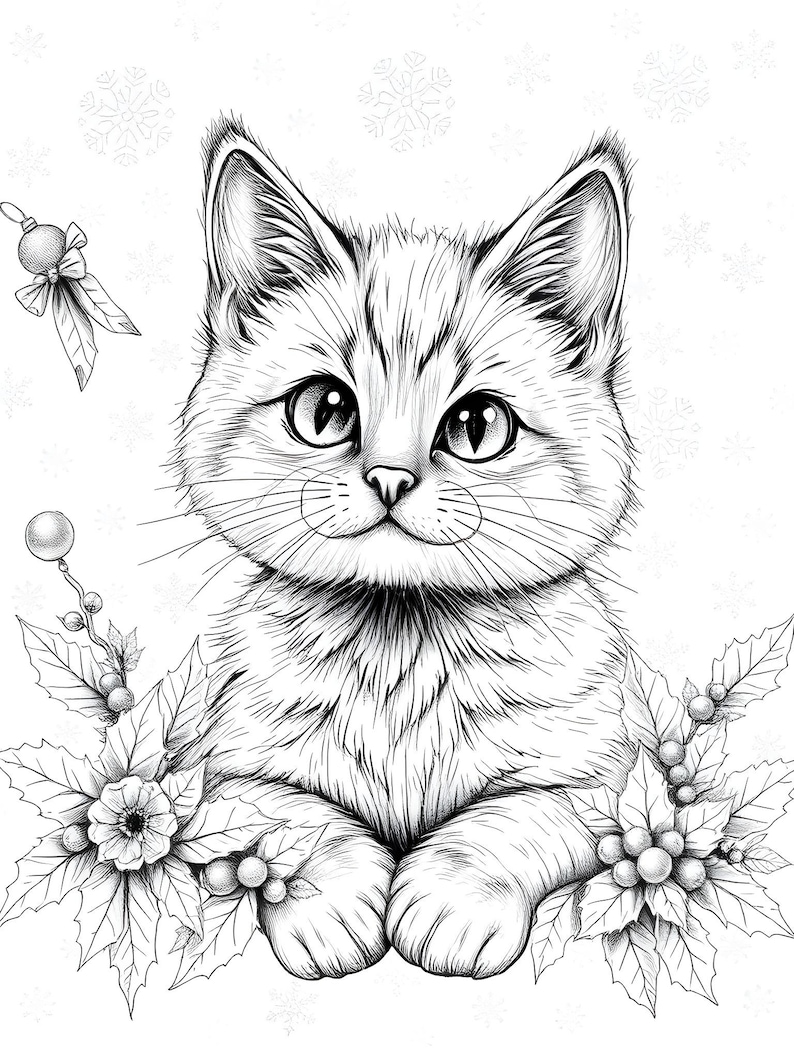 Winter Cat Coloring Pages Collection - Etsy