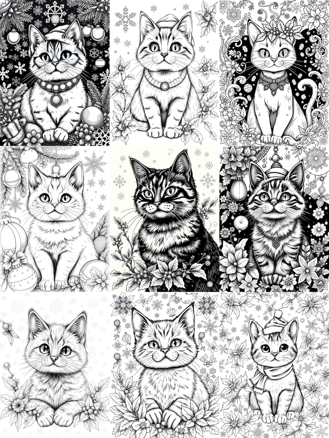 Winter Cat Coloring Pages Collection - Etsy