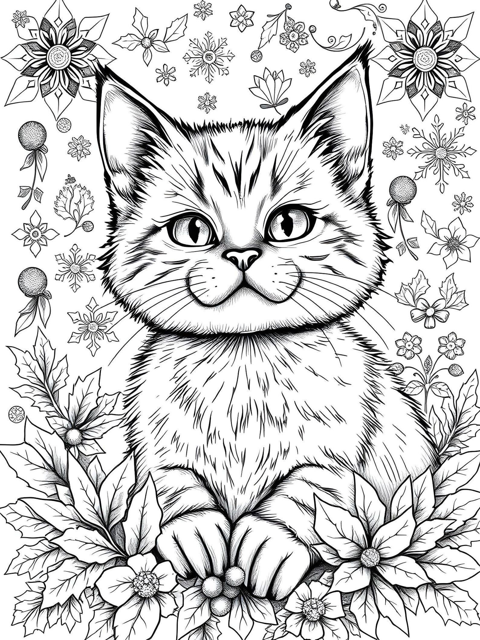 Winter Cat Coloring Pages Collection - Etsy