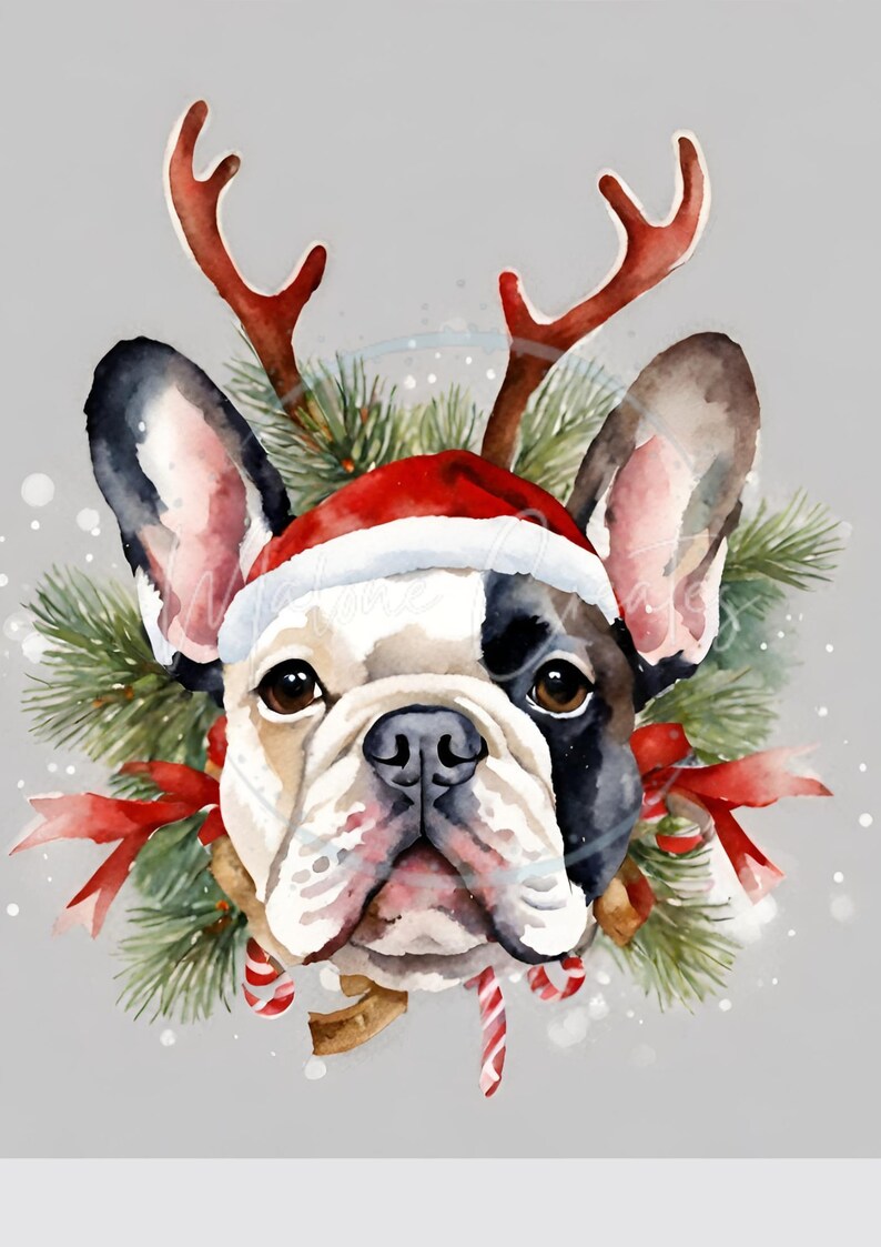 Christmas Watercolor French Bulldog Ai-generated Artwork - Digital ...