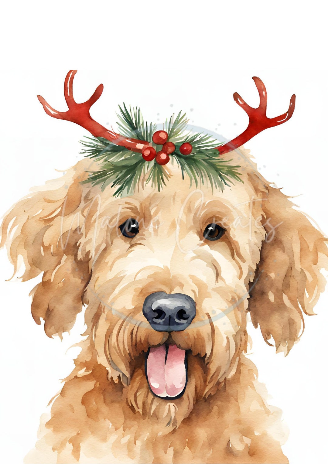 Christmas Watercolor Goldendoodle Ai-generated Artwork - Digital ...