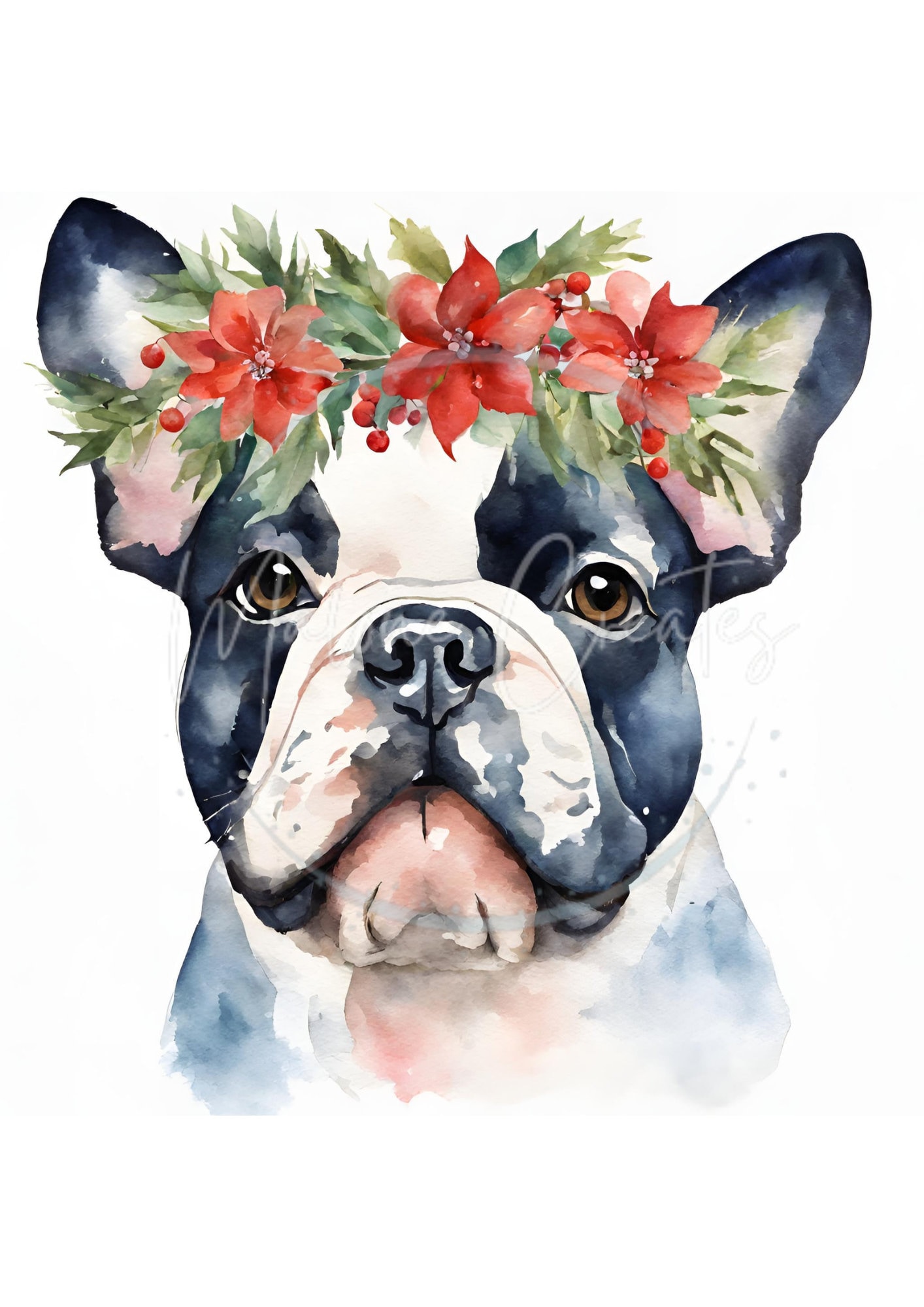 Christmas Watercolor French Bulldog Ai-generated Artwork - Digital ...