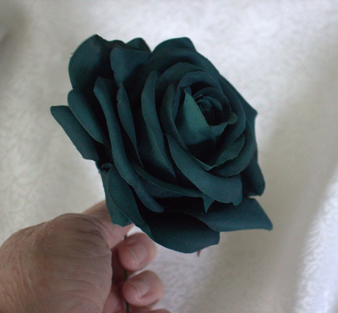 Large Deep Teal Silk Rose Flowers With Wires - Etsy