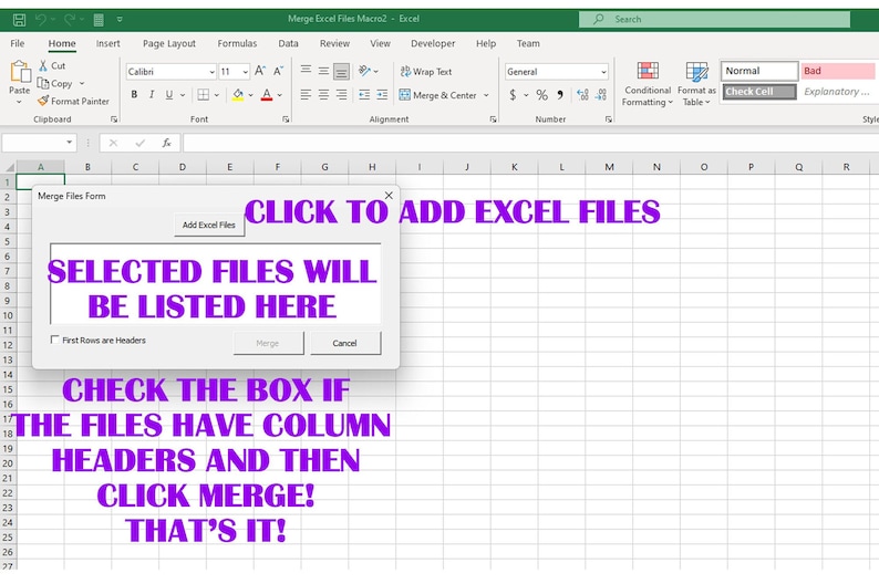 Merge Excel Files Macro Template - Etsy