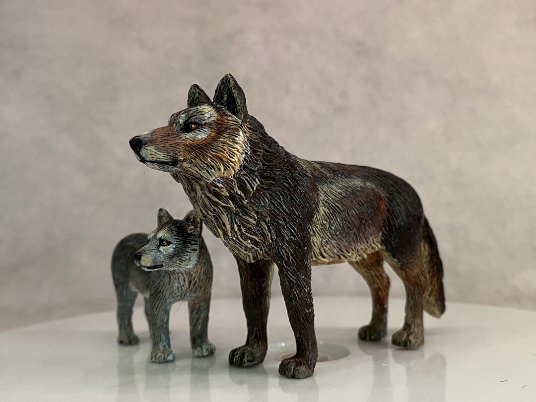 Wolf Mother and Pup “grey” - Custom Painted - Etsy