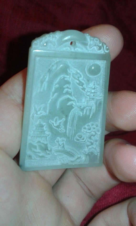 HeTian untreated Nephrite Jade landscape carving Hena… - Gem