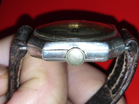 Solid sterling silver WW1 era mens wristwatch - blued… - Gem