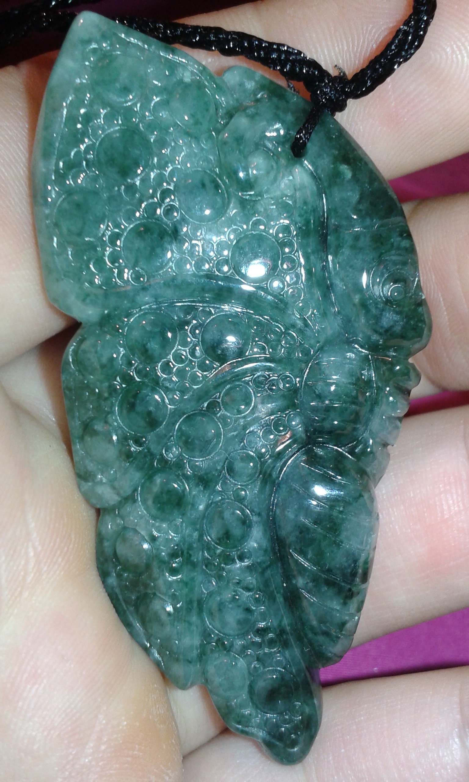 Untreated Jadeite A Jade Butterfly Carved Earth Mined Stone Pendant ...