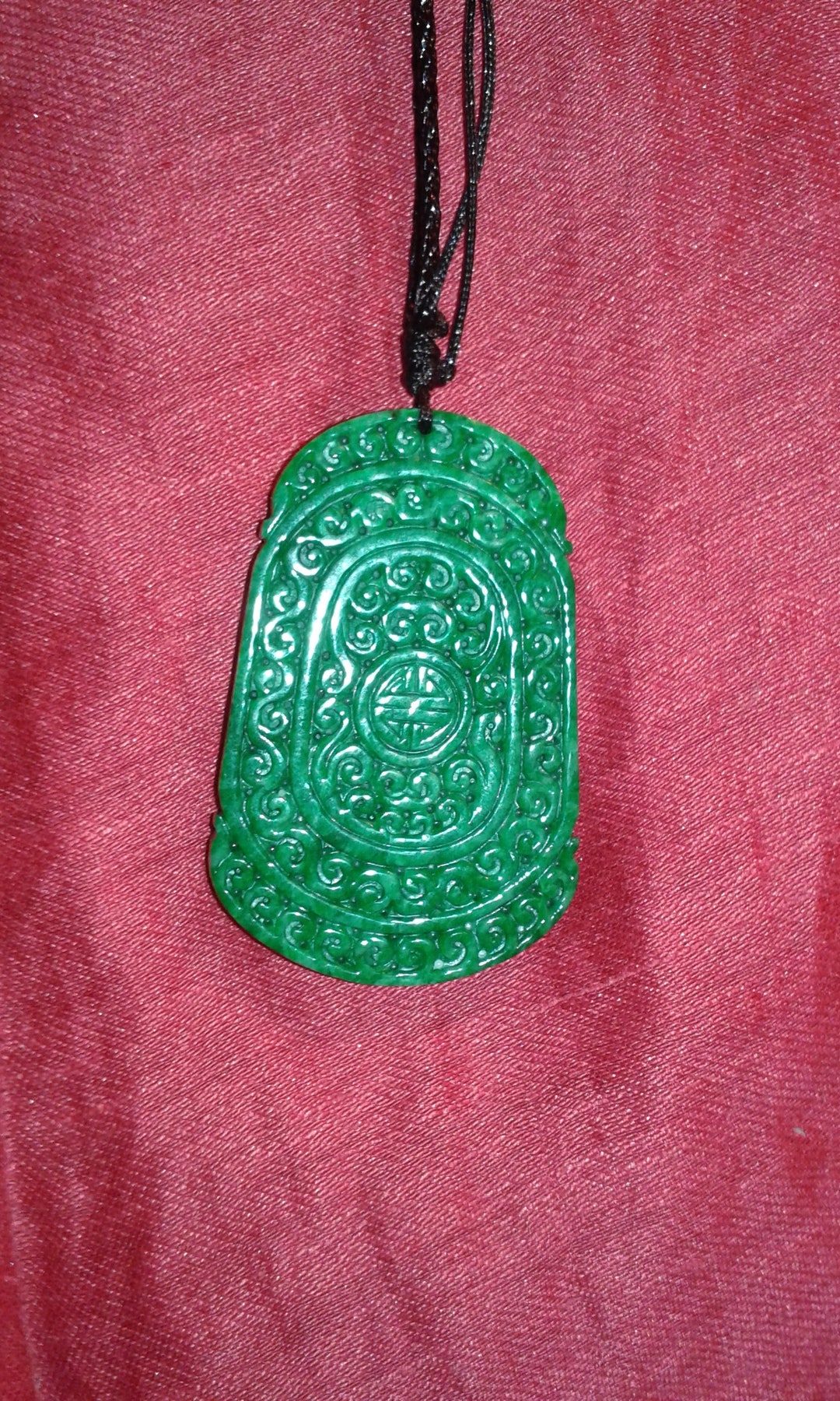 Untreated A Jadeite Jade Imperial Green Carved Both Sides Blessing ...