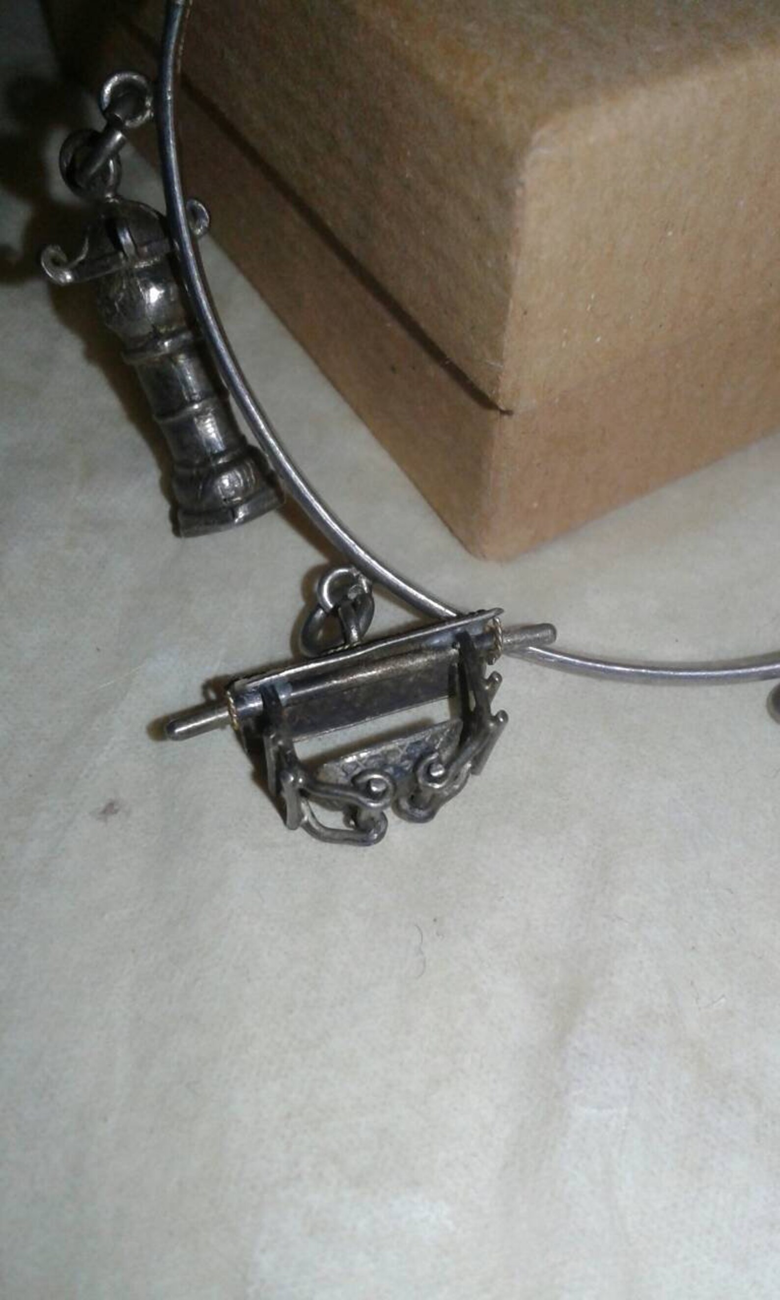 Antique Japanese Solid Sterling Silver Charm Bangle With 5 Handmade ...