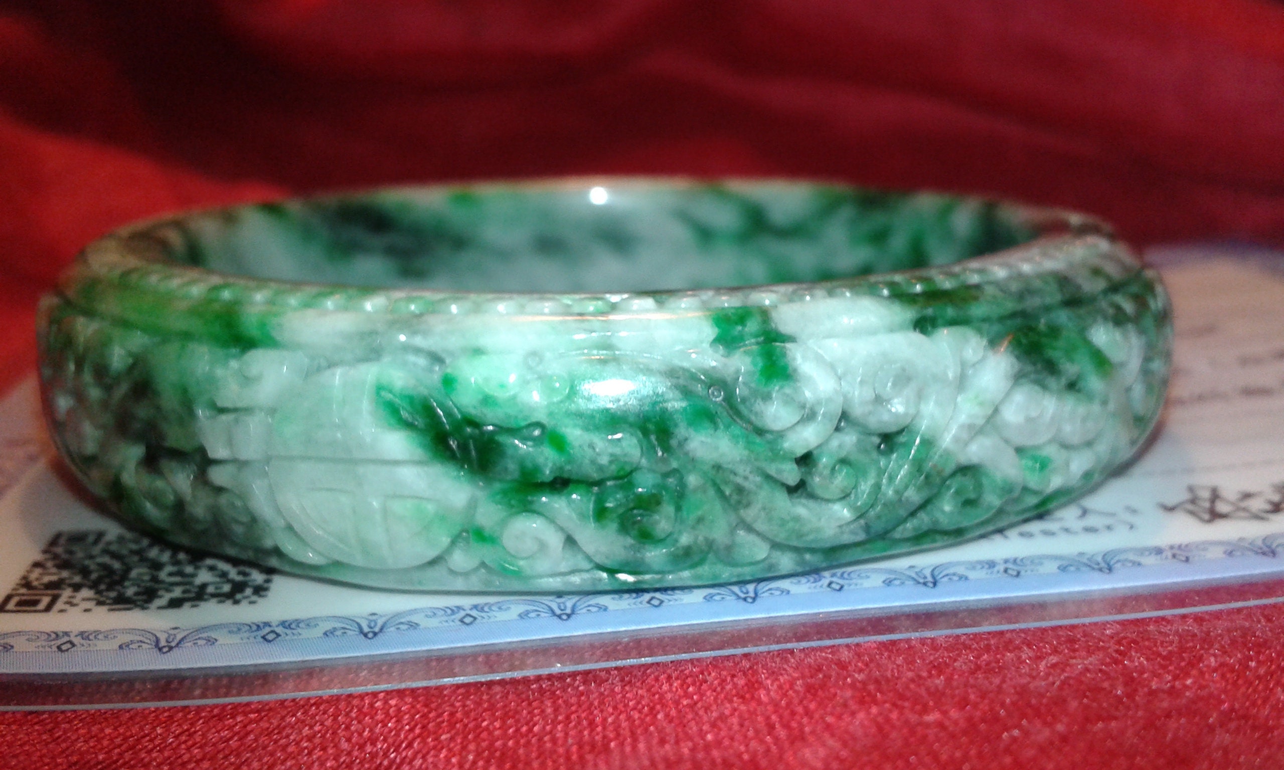Untreated A Jadeite Jade Gemstone Bangle Carved All Around | Etsy