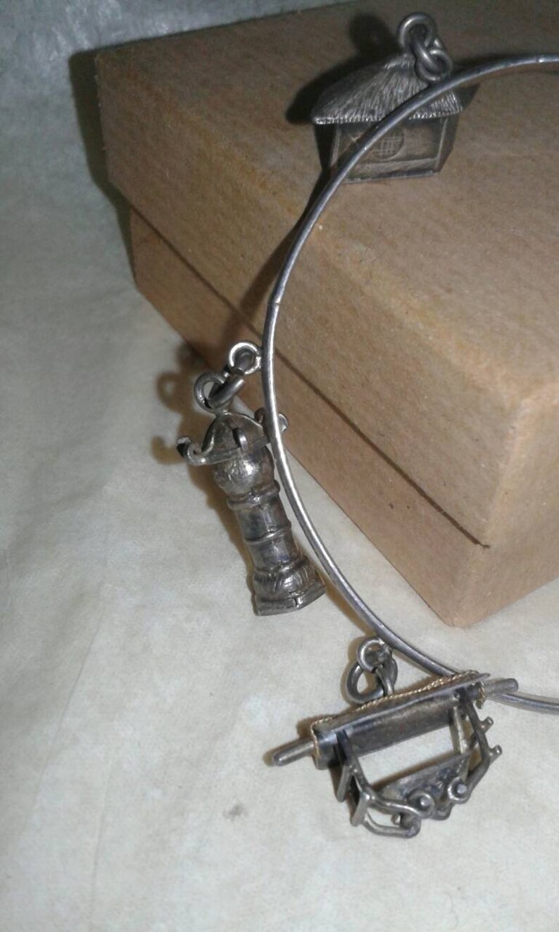 Antique Japanese Solid Sterling Silver Charm Bangle With 5 Handmade ...