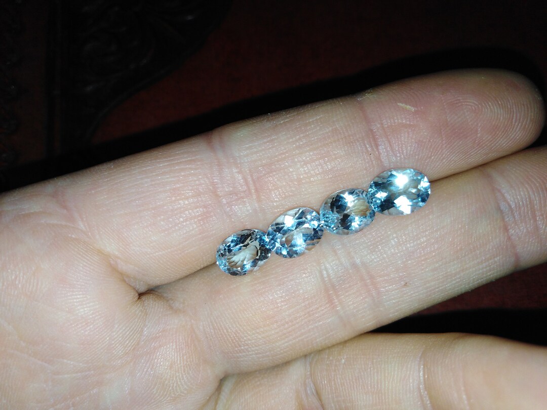 Light Blue Topaz Loose Gemstone Four Matching for Earrings Oval Faceted ...