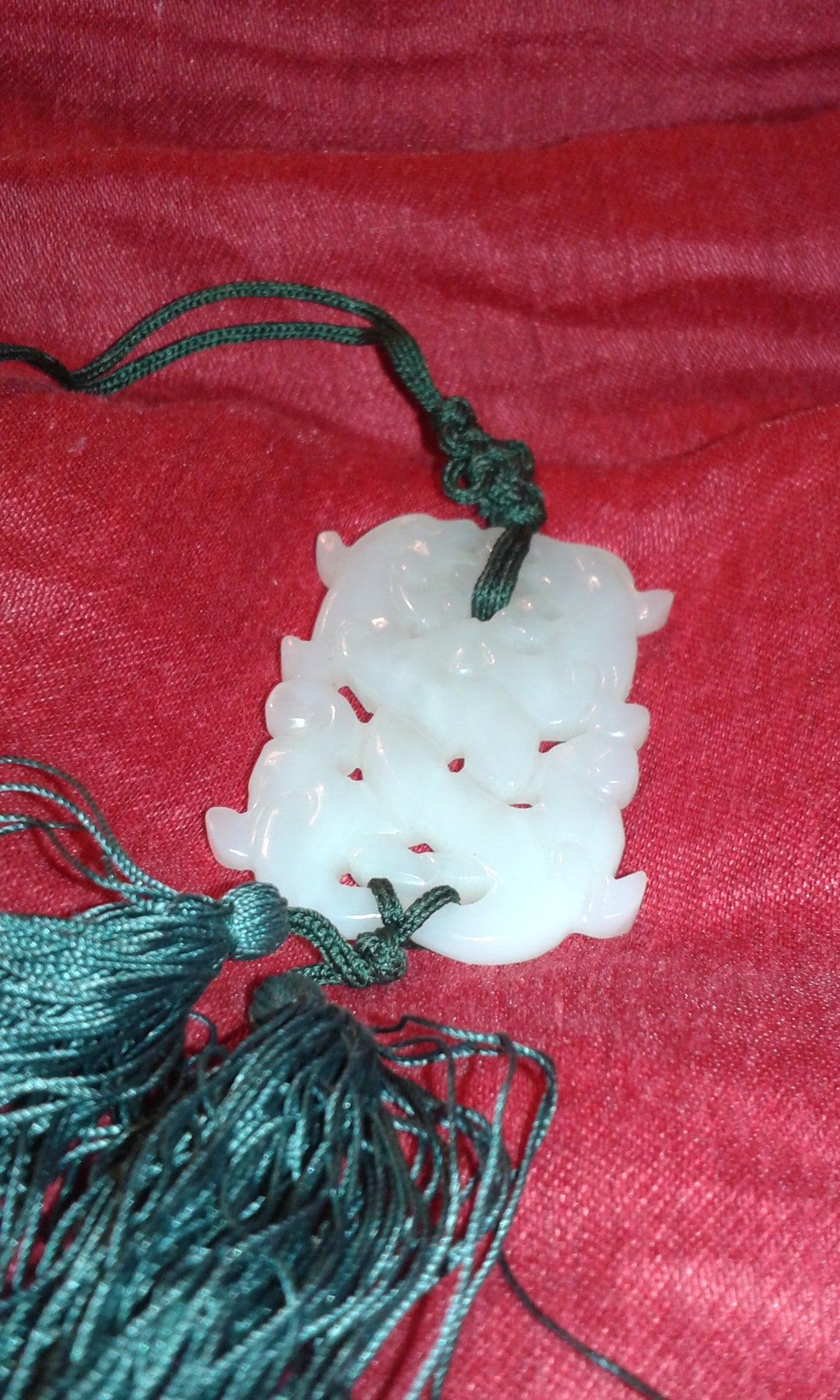 Hetian Mutton Fat White Colour Nephrite Jade Pendant With Woven Tassle ...