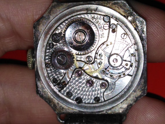 Solid sterling silver WW1 era mens wristwatch - blued… - Gem