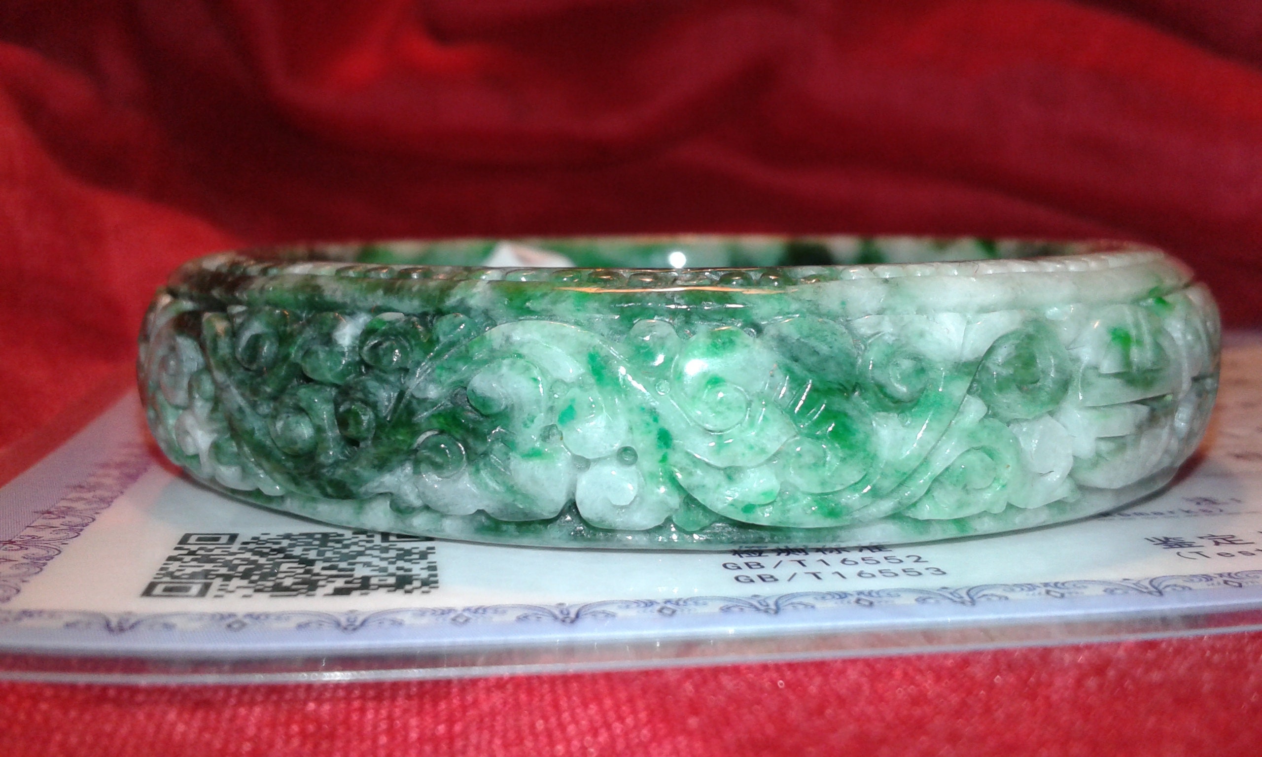 Untreated A Jadeite Jade Gemstone Bangle Carved All Around | Etsy