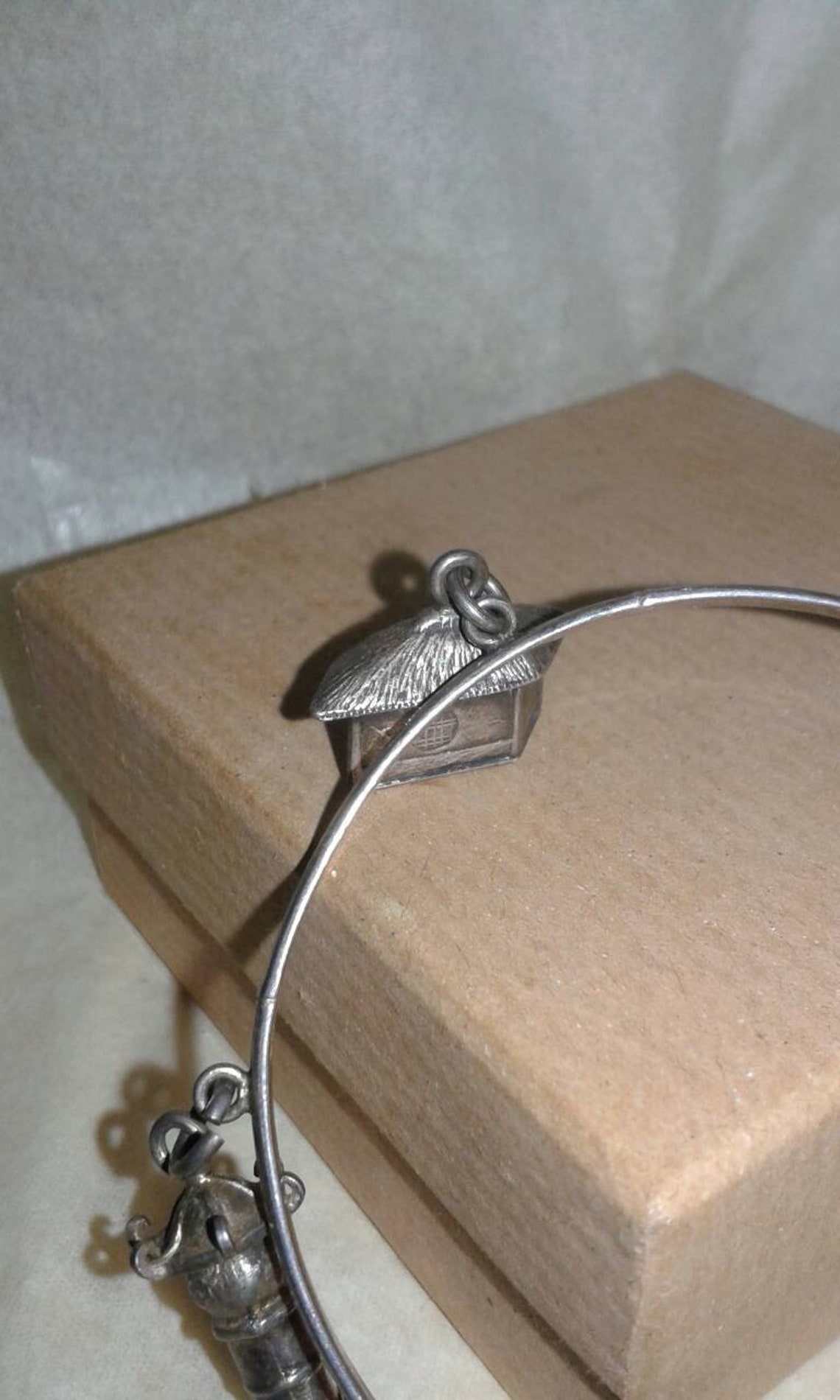 Antique Japanese Solid Sterling Silver Charm Bangle With 5 Handmade ...
