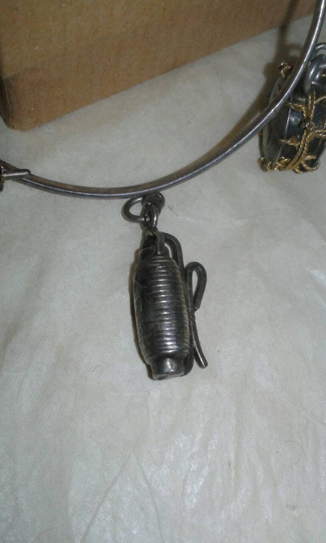 Antique Japanese Solid Sterling Silver Charm Bangle With 5 Handmade ...