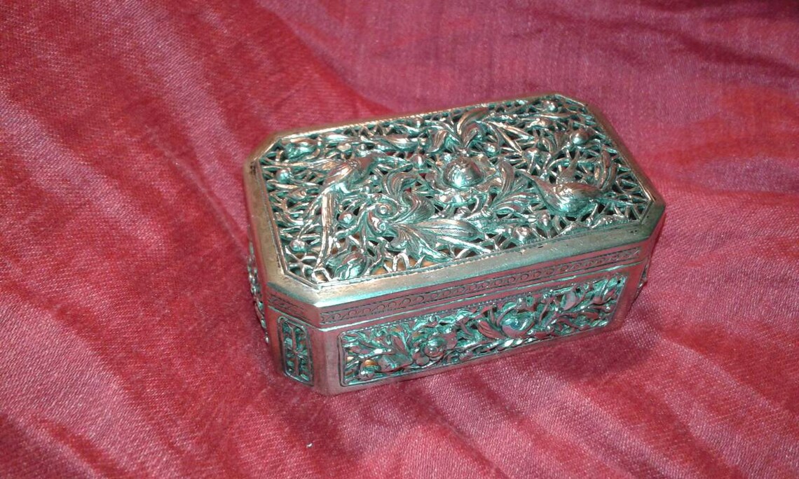 Antique Chinese Solid Sterling Silver Potpourri Pierced Box Floral ...