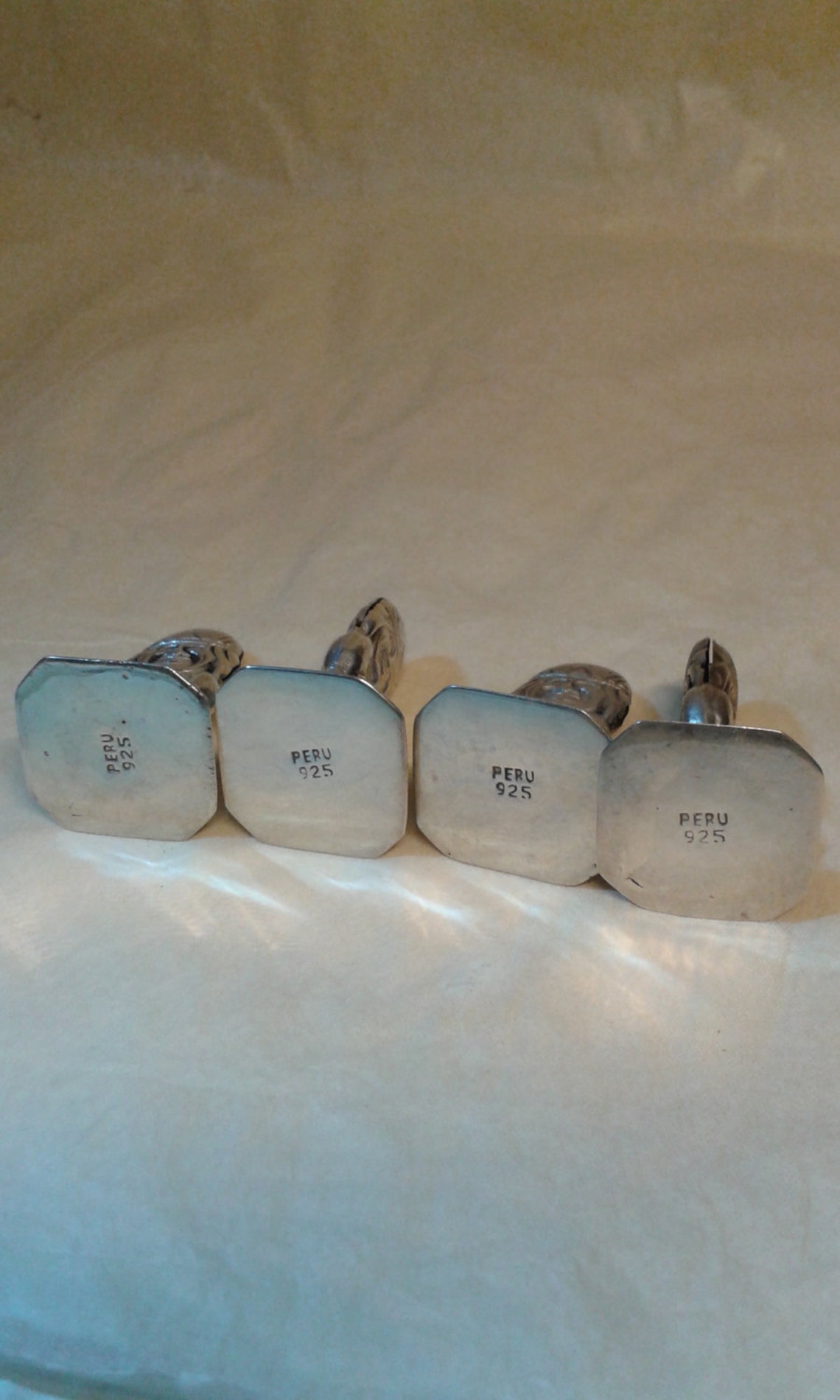 A Set of Four Solid Silver Peruvian Antique Menu / Place Card Placecard ...