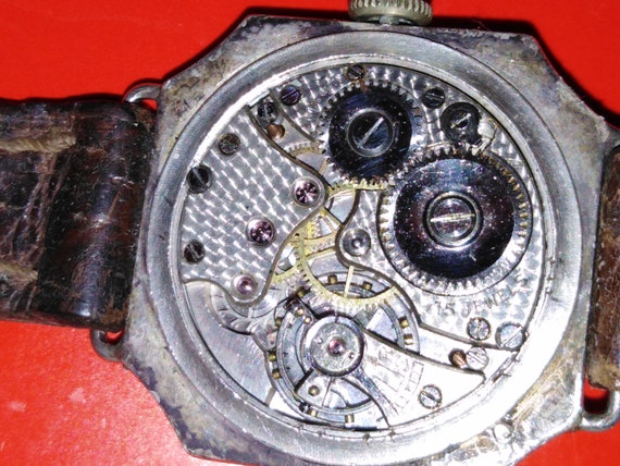 Solid sterling silver WW1 era mens wristwatch - blued… - Gem