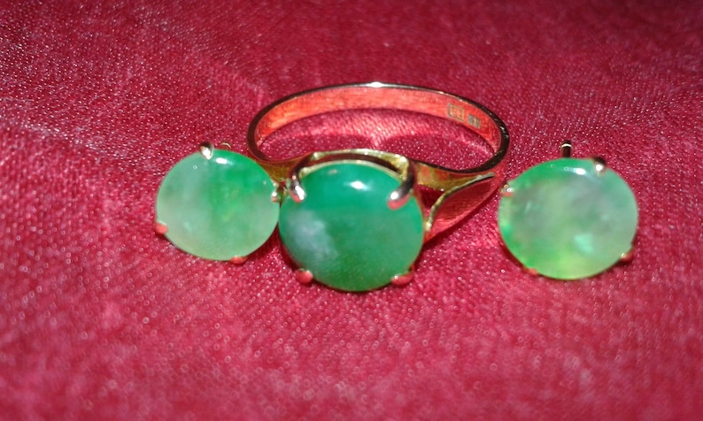 Untreated A Imperial Translucent Jadeite Jade Matching 14K Yellow Gold ...