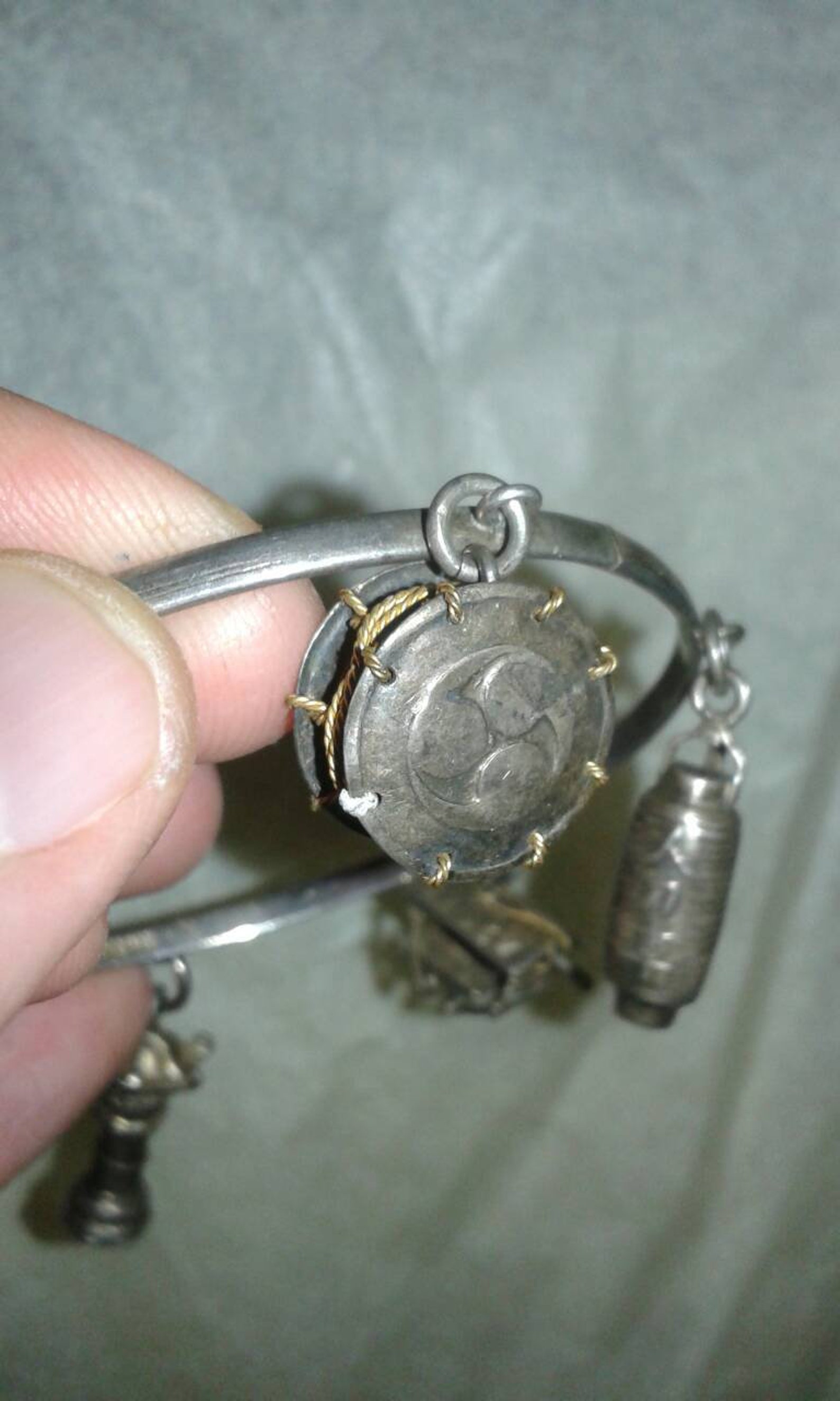 Antique Japanese Solid Sterling Silver Charm Bangle With 5 Handmade ...