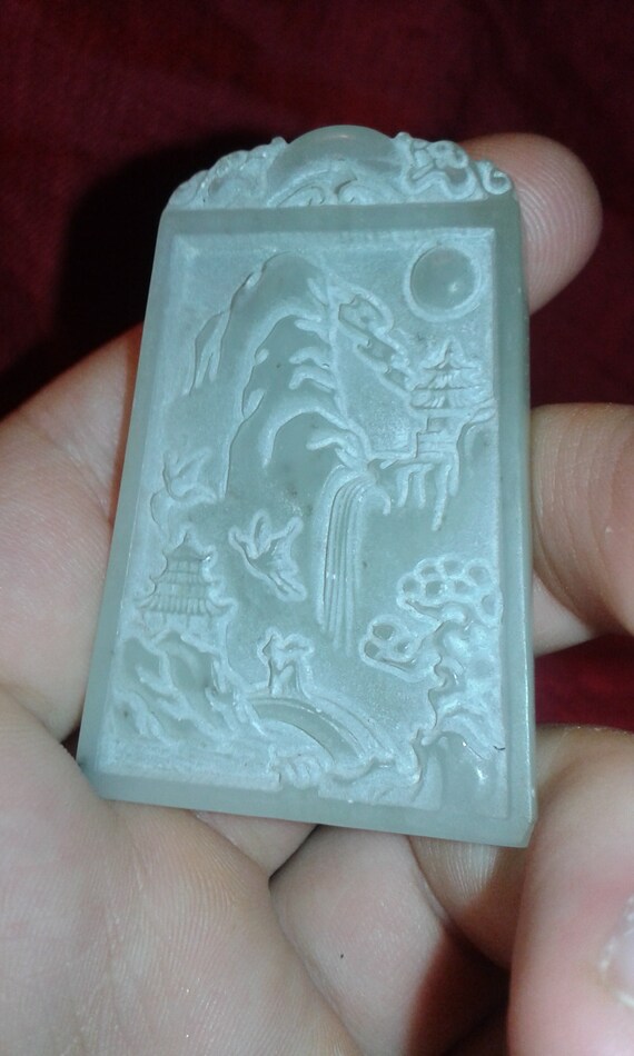 HeTian untreated Nephrite Jade landscape carving Hena… - Gem