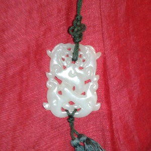 Hetian Mutton Fat White Colour Nephrite Jade Pendant With Woven Tassle ...