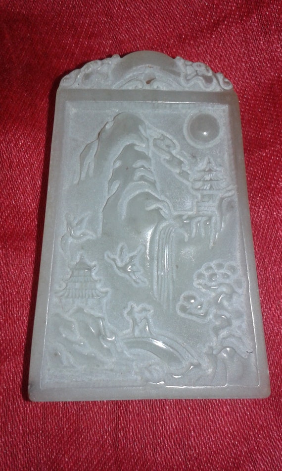 HeTian untreated Nephrite Jade landscape carving Hena… - Gem
