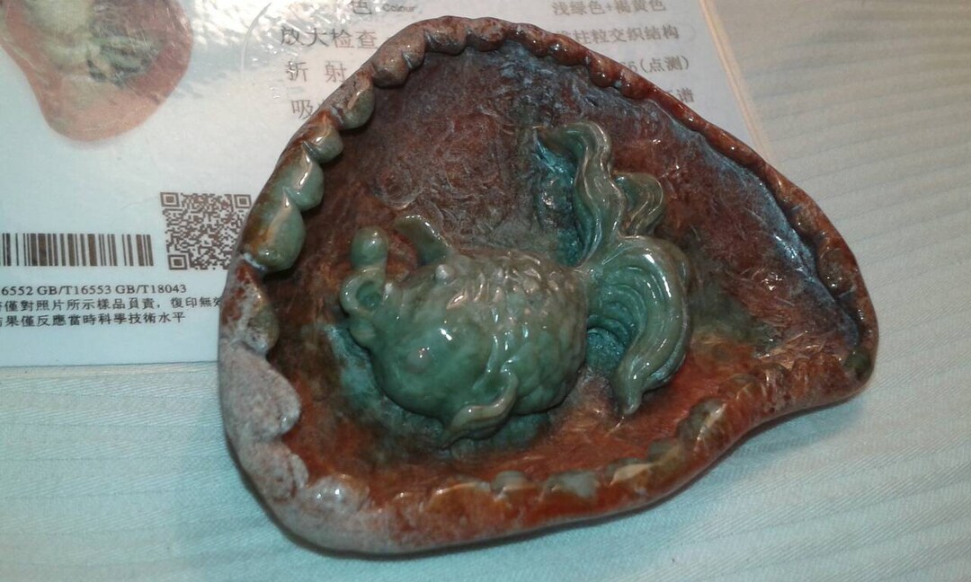 Orange Jadeite Jade Goldfish Koi Carp Pond Lotus Lily Lilypad Desk ...