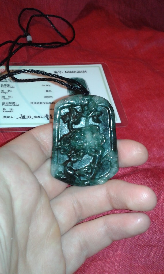 Untreated A Jadeite Jade relief carving trees and mag… - Gem