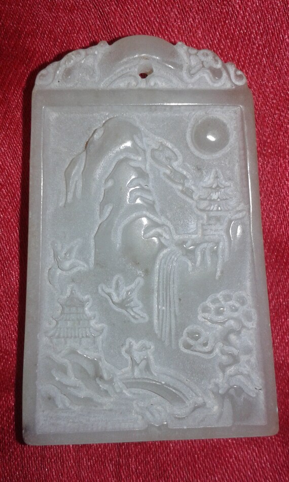 HeTian untreated Nephrite Jade landscape carving Hena… - Gem