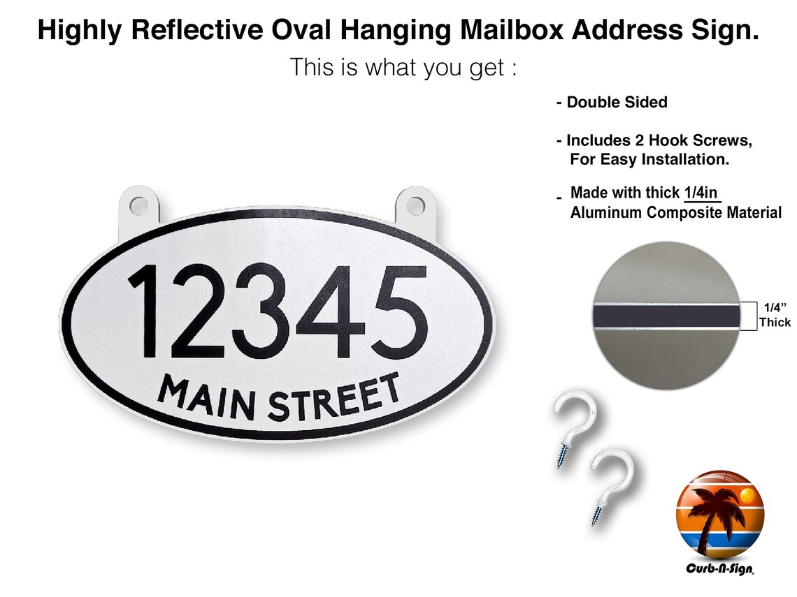 Reflective Oval House Number Sign: Aluminum Hanging Mailbox Address - Etsy