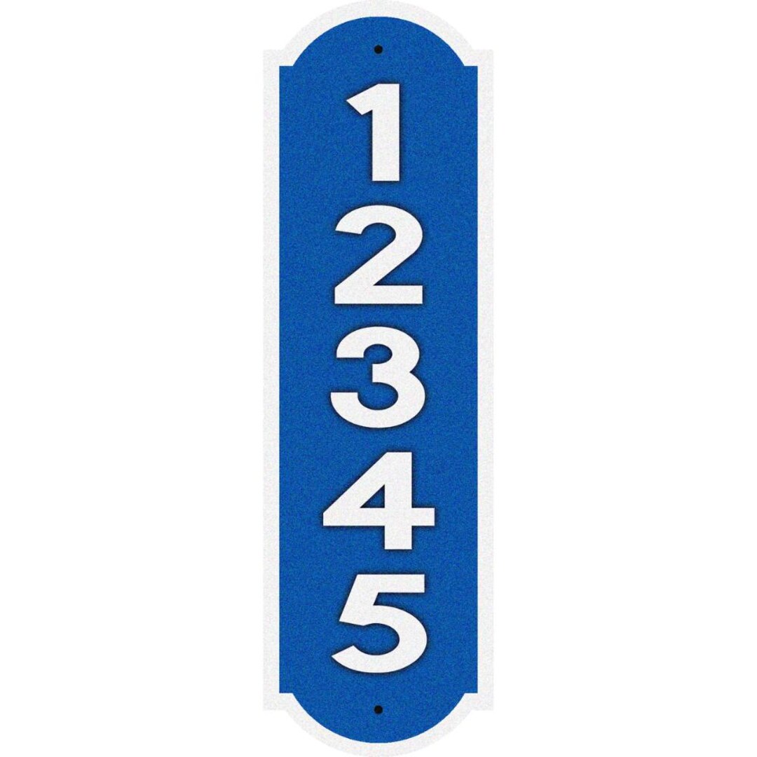 Vertical Address Plaque: Reflective House Number Sign, Blue 10x3.5 Inch ...