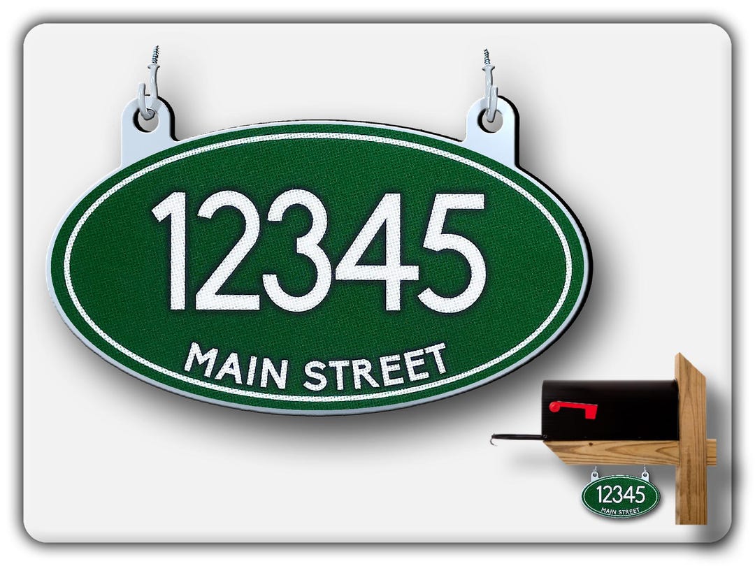 Reflective House Number Sign: Oval Hanging Mailbox Address, Made in USA ...