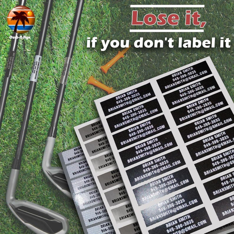 Personalized Golf Club ID Labels: Weatherproof Name Stickers (set of 32 ...