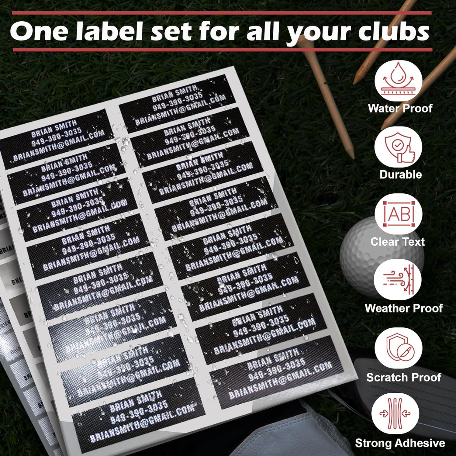 Personalized Golf Club ID Labels: Weatherproof Name Stickers (set of 32 ...