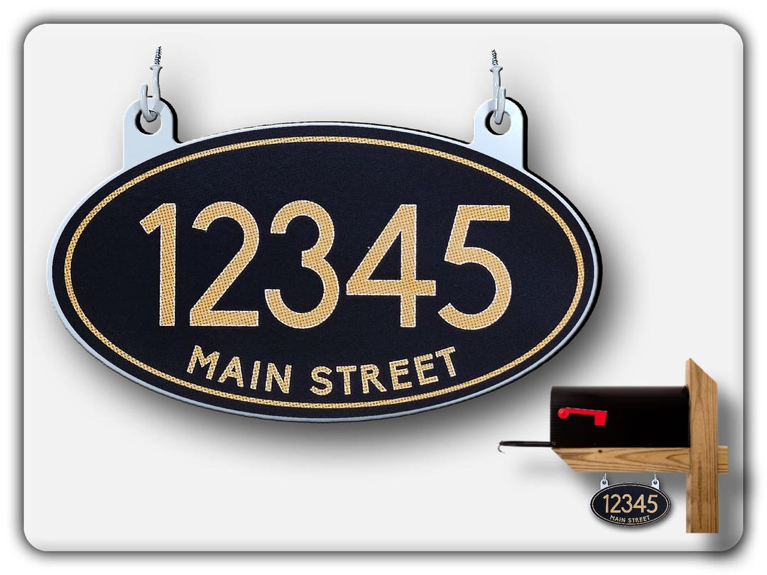 Curb-n-sign Hanging House Mailbox Address Sign, Made in USA Oval Shaped ...