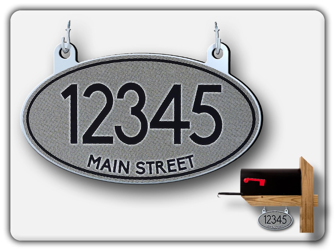 Reflective House Number Sign: Aluminum Oval Hanging Mailbox Address ...