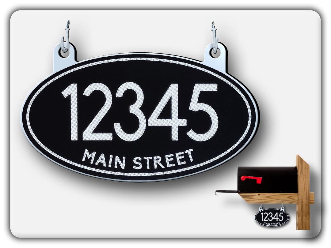 Reflective House Number Sign: Aluminum Oval Hanging Mailbox, Made in ...