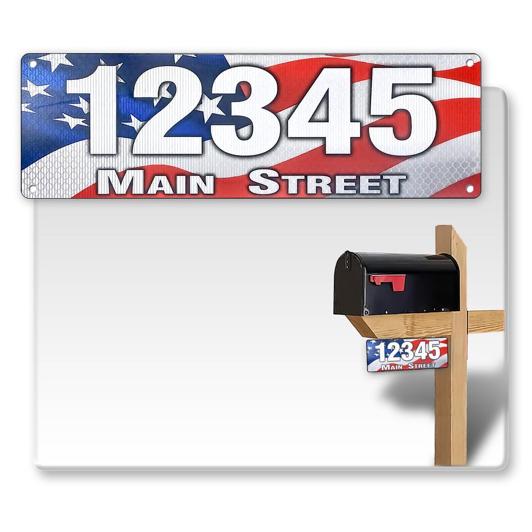 Reflective 911 Address Sign: Custom Aluminum Composite, American Flag ...