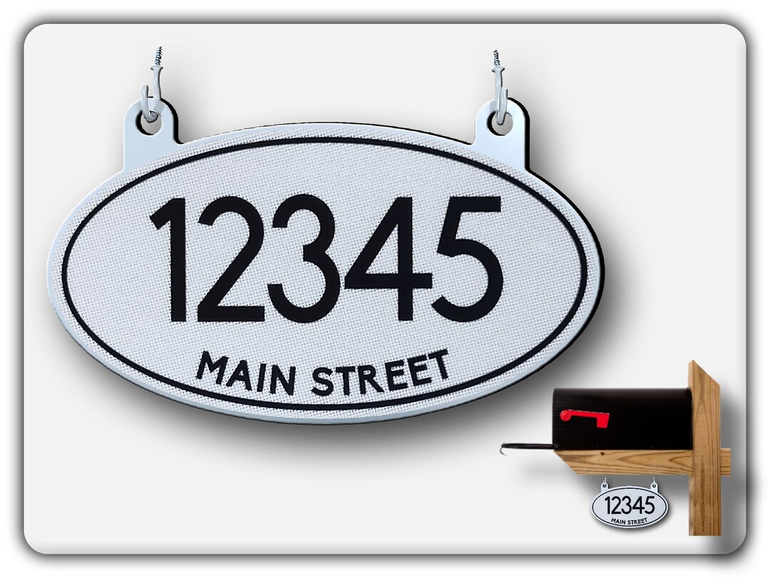 Reflective House Number Sign: Oval Hanging Mailbox Address, Made in USA ...