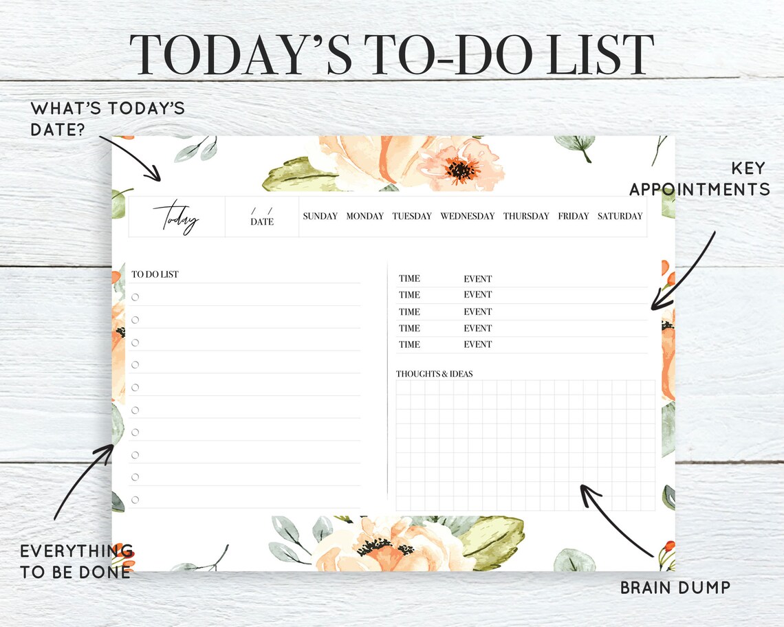 Daily to Do List, Today's To-do List, Daily to Do List, Printable PDF ...