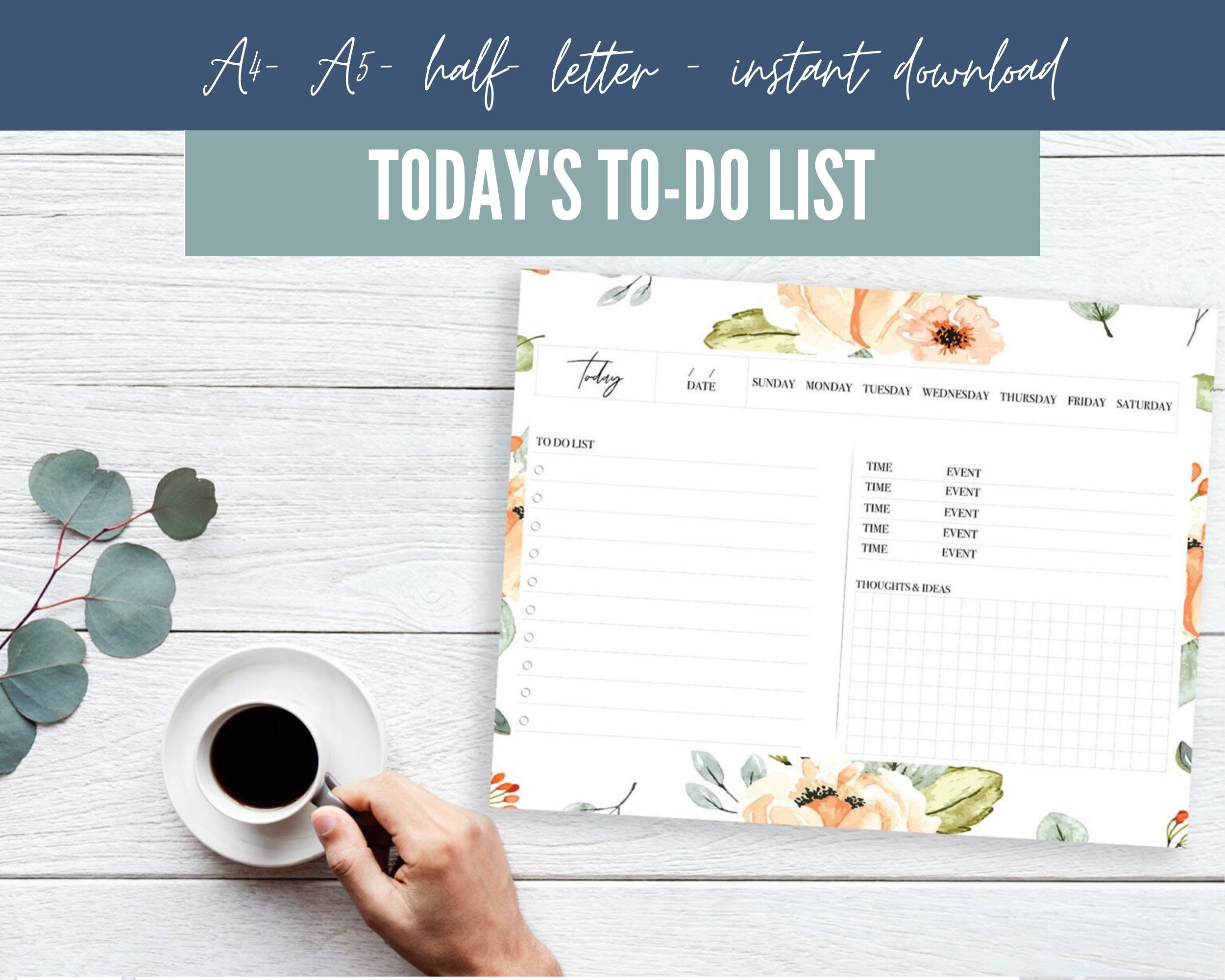 Daily to Do List, Today's To-do List, Daily to Do List, Printable PDF ...